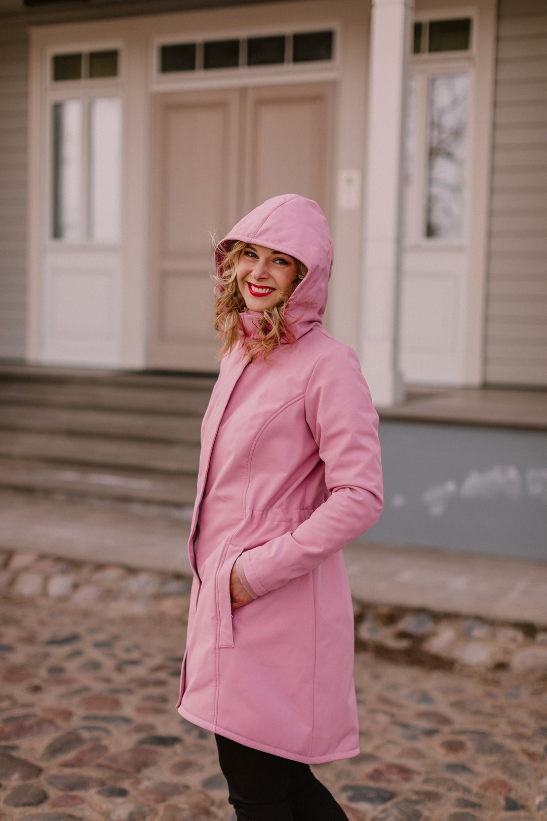 Women Parka Powder Pink, Lady Raincoat, Outerwear, Elegant Softshell ...