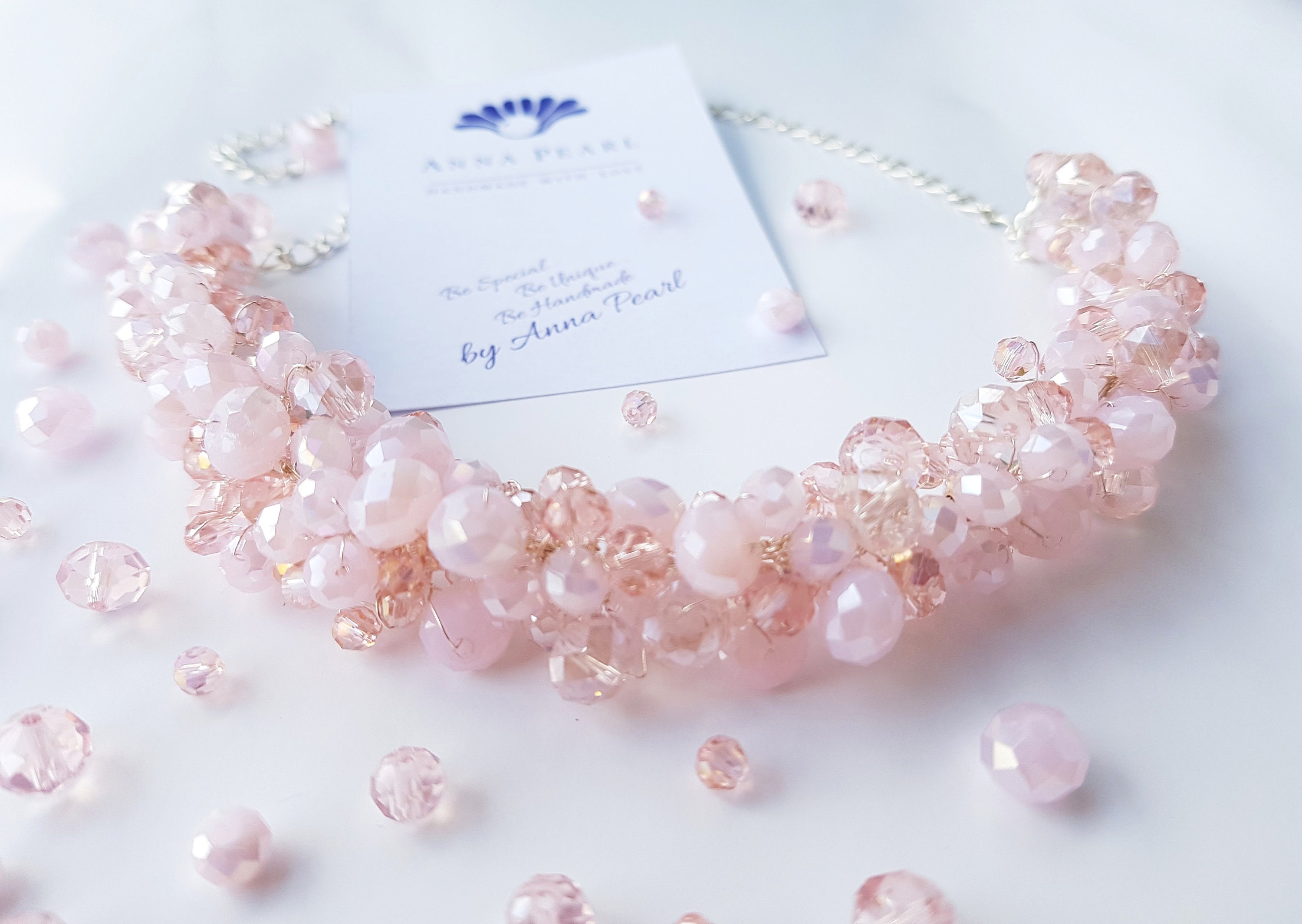 Pink Crystal Necklace, Baby Pink Necklace by Annapearl, Bridal, Luxury ...