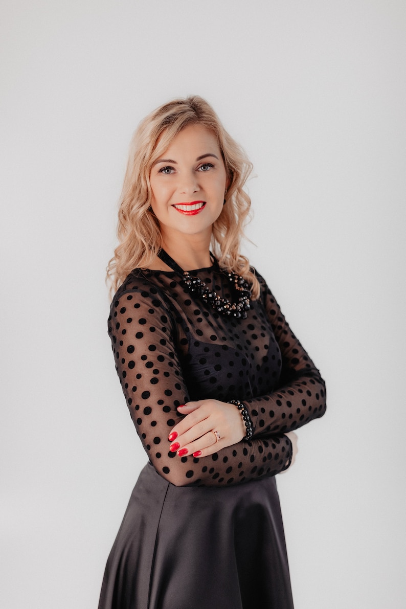 Black Dot Mesh Top, Tulle Top, See Trough Top, Sheer T-shirt, Mesh Top ...