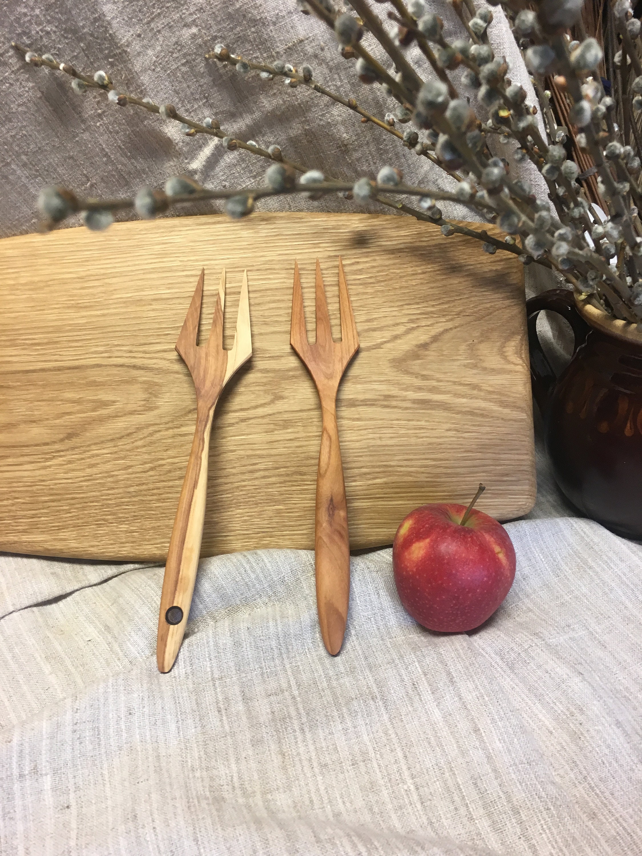 Natural Apple Tree Fork 9 - 10 Inch / Wooden Kitchen Fork / Fork - Etsy