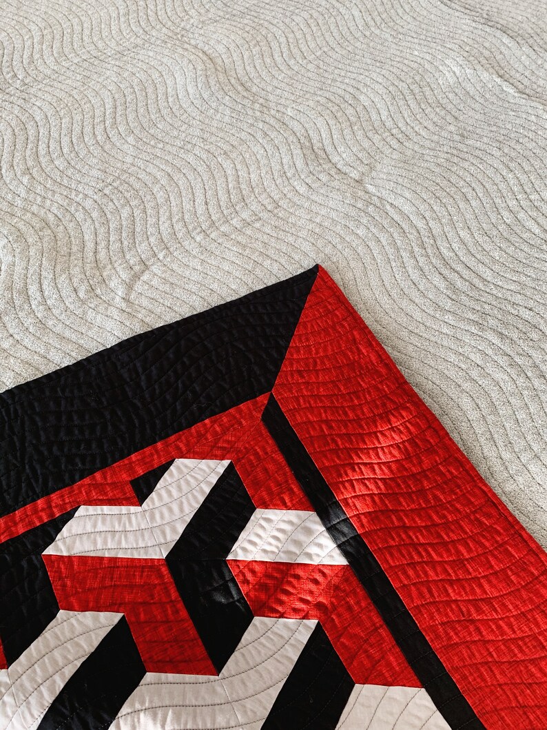 Modern 3D Geometric Red, Black & Grey Bed Quilt - Etsy