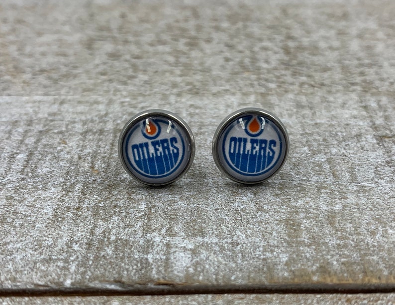 Edmonton Oilers Earrings, 10mm Studs, 12mm, 14mm Dangly Oilers Earrings ...