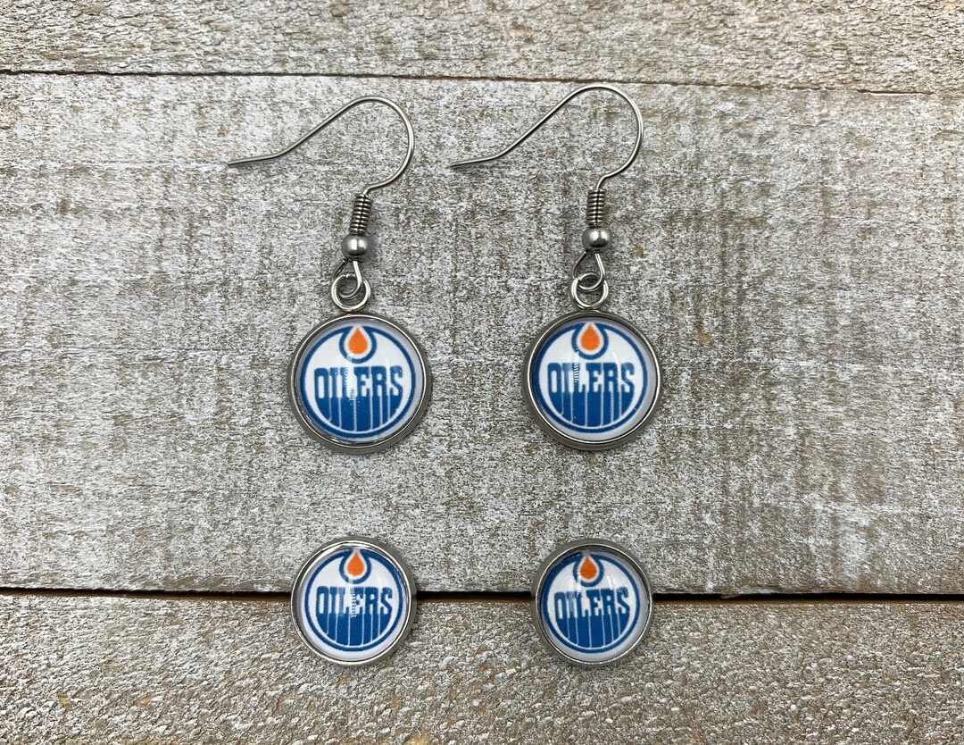 Edmonton Oilers Earrings, 10mm Studs, 12mm, 14mm Dangly Oilers Earrings ...