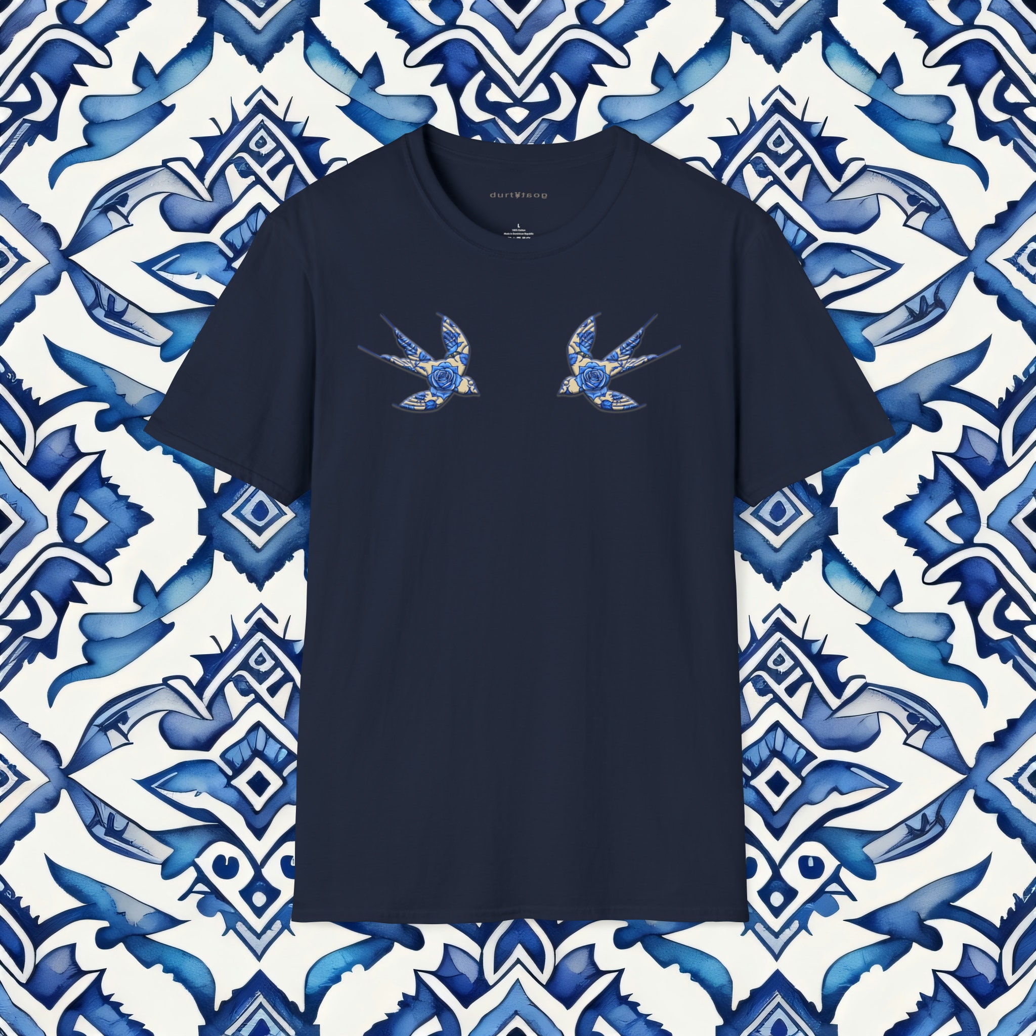 Delft Blue Sparrow Traditional Tattoo Flash - Unisex Softstyle T-shirt ...