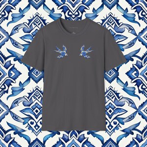 Delft Blue Sparrow Traditional Tattoo Flash - Unisex Softstyle T-shirt ...