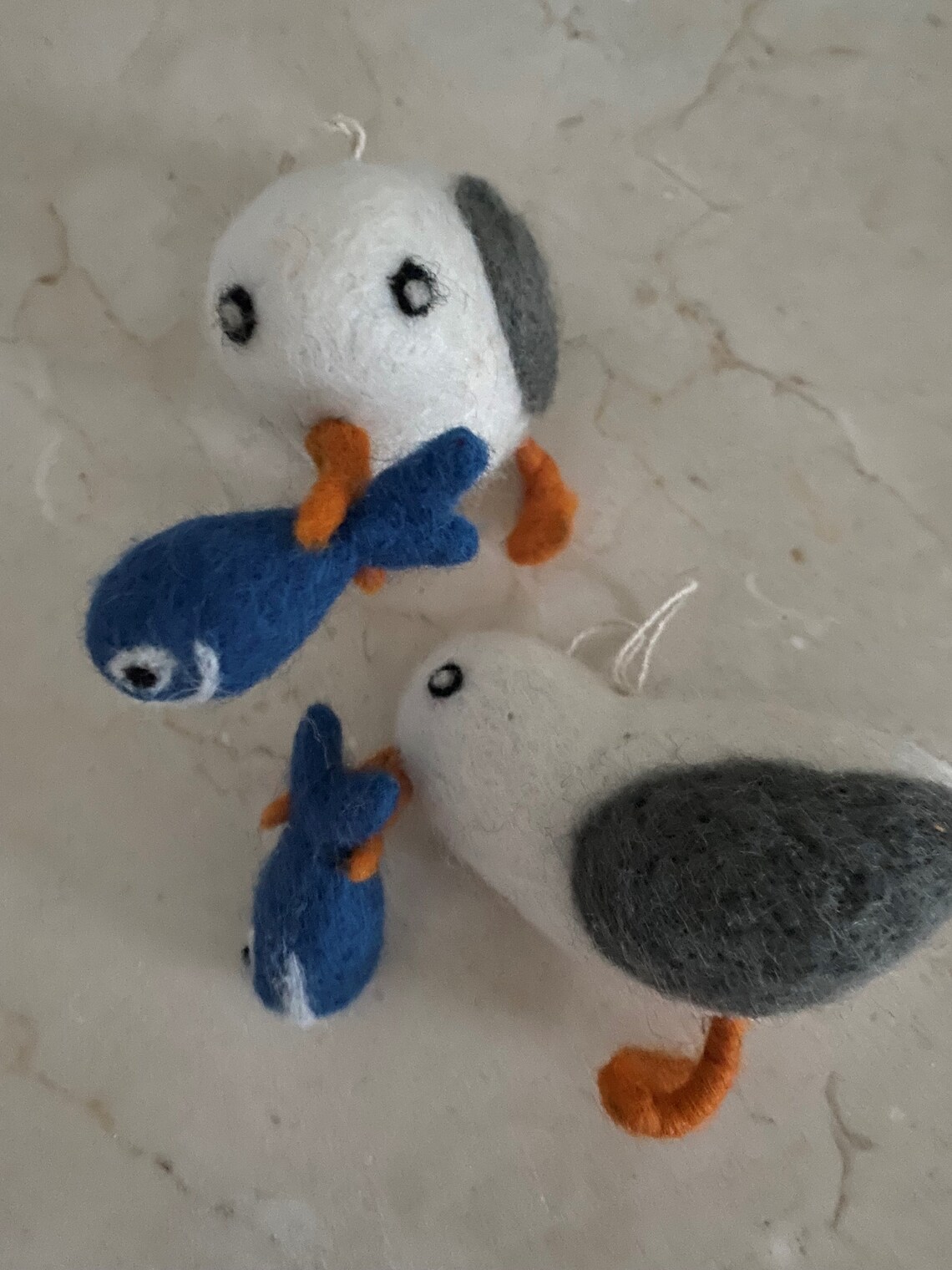 Felted Wool "seagull Jeremy" W Blue Fish Ornament-felt Seagull-felted ...
