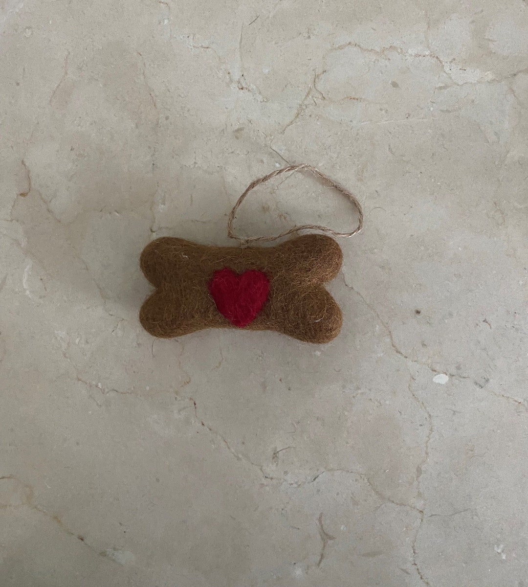 Felted Wool "dog Bone With Heart" Ornament-dog Bone-felt Dog Bone-dog ...
