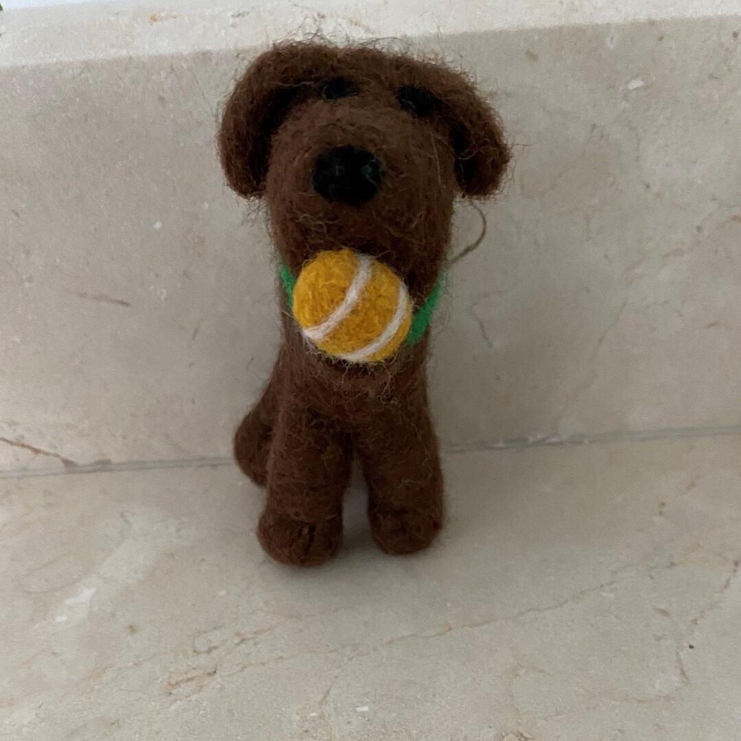 Felted Wool Chocolate Lab "toby" W Tennis Ball Ornament-needle Felted ...
