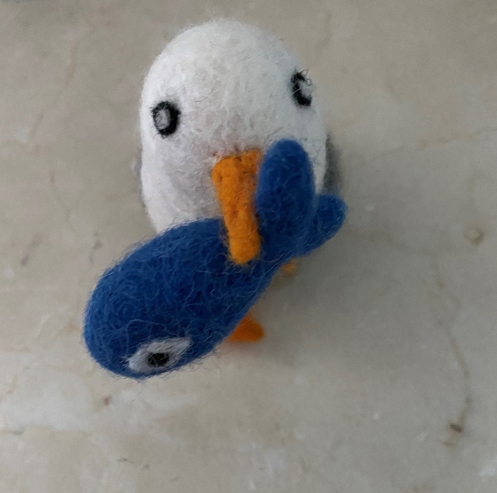 Felted Wool "seagull Jeremy" W Blue Fish Ornament-felt Seagull-felted ...