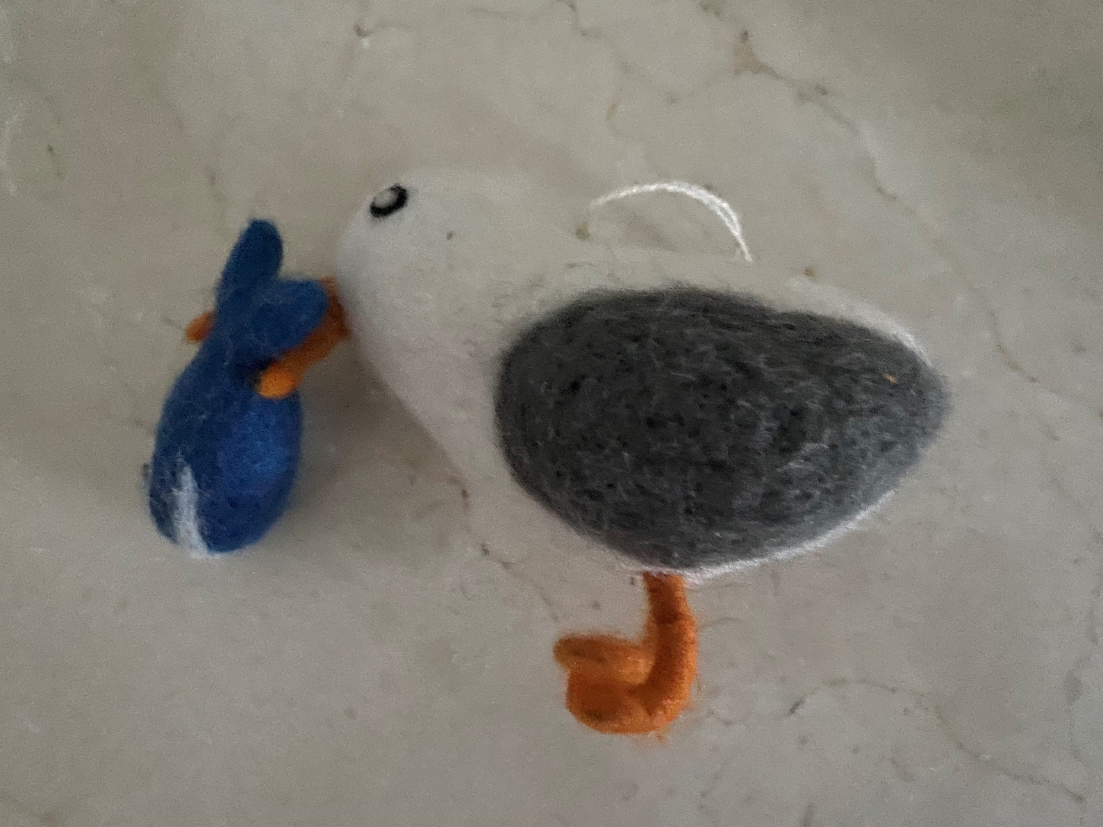 Felted Wool "seagull Jeremy" W Blue Fish Ornament-felt Seagull-felted ...