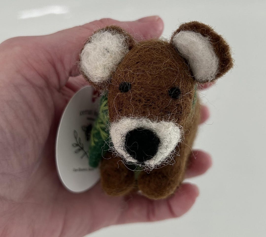 Handmade Felt "brown Bear Barney in Scarf" Ornament-fair Trade-felted ...