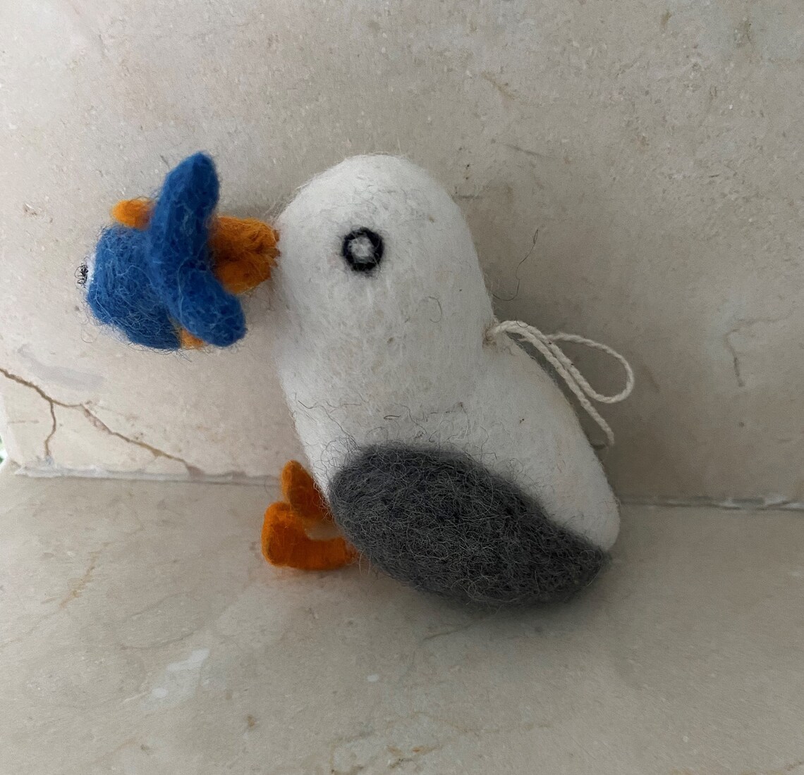 Felted Wool "seagull Jeremy" W Blue Fish Ornament-felt Seagull-felted ...