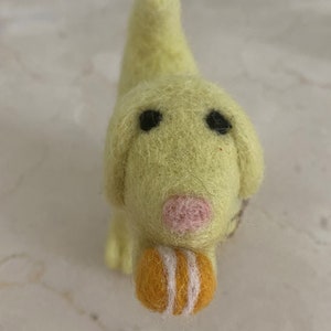 Felted Wool Yellow Lab "maisie" W BROWN or PINK Nose & Tennis Ball ...