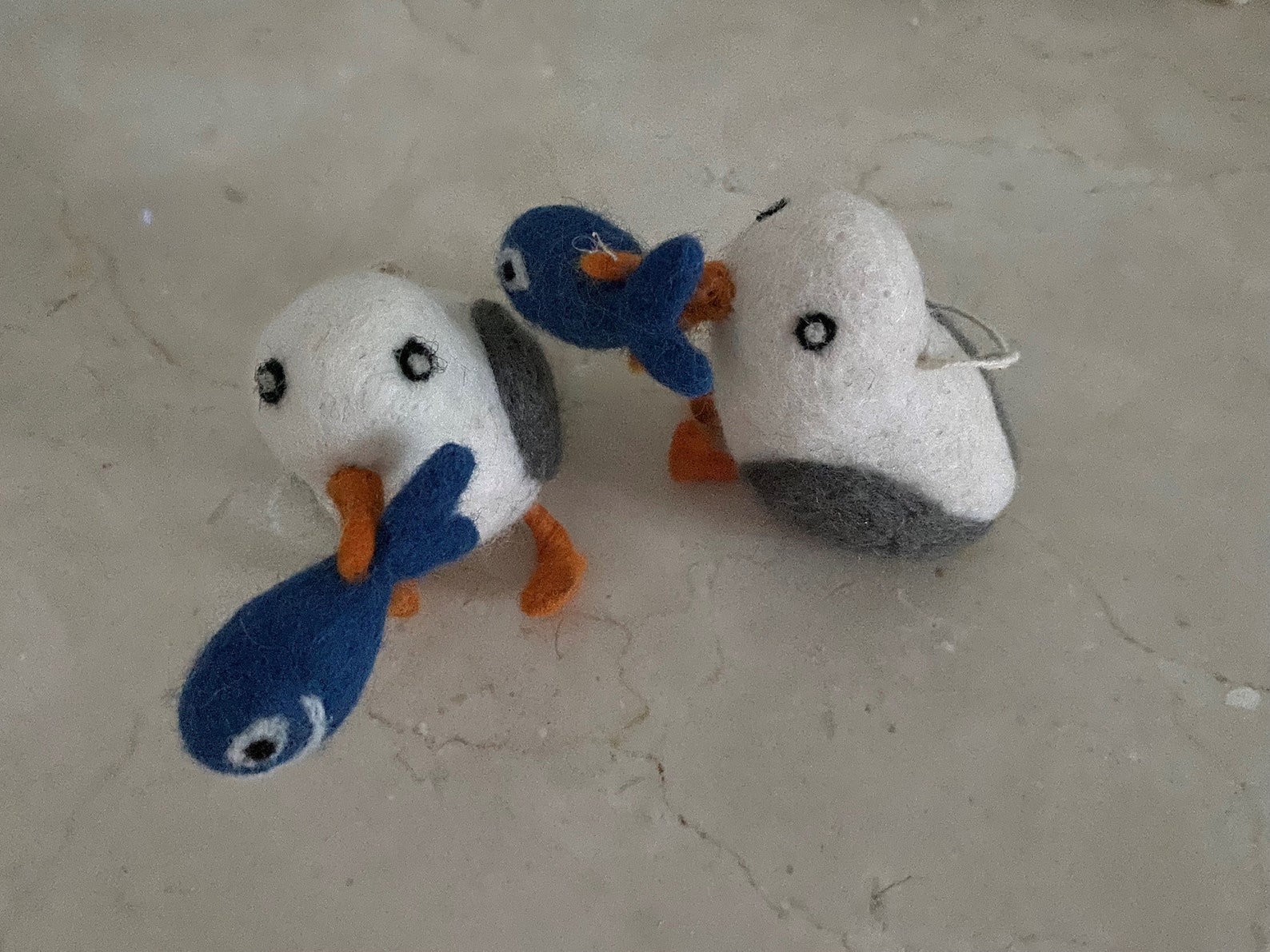 Felted Wool "seagull Jeremy" W Blue Fish Ornament-felt Seagull-felted ...