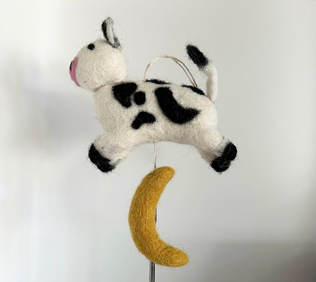 Felted Wool "cow Jumping Over the Moon" Ornament-felt Cow Jumping Over ...