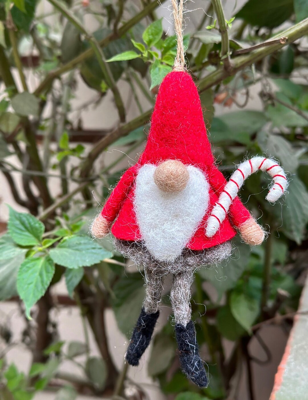 Handmade Felted Wool "gnome Gnorbitt With Candy Cane" Ornament-felt ...