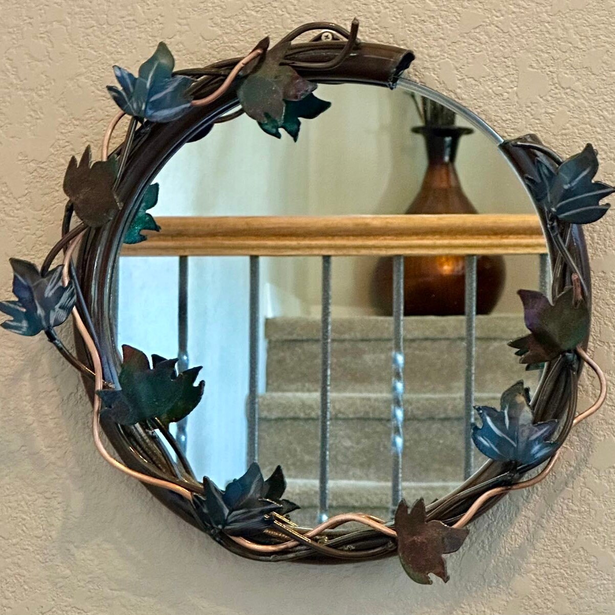 Steel and Copper Round Vine Mirror - Etsy