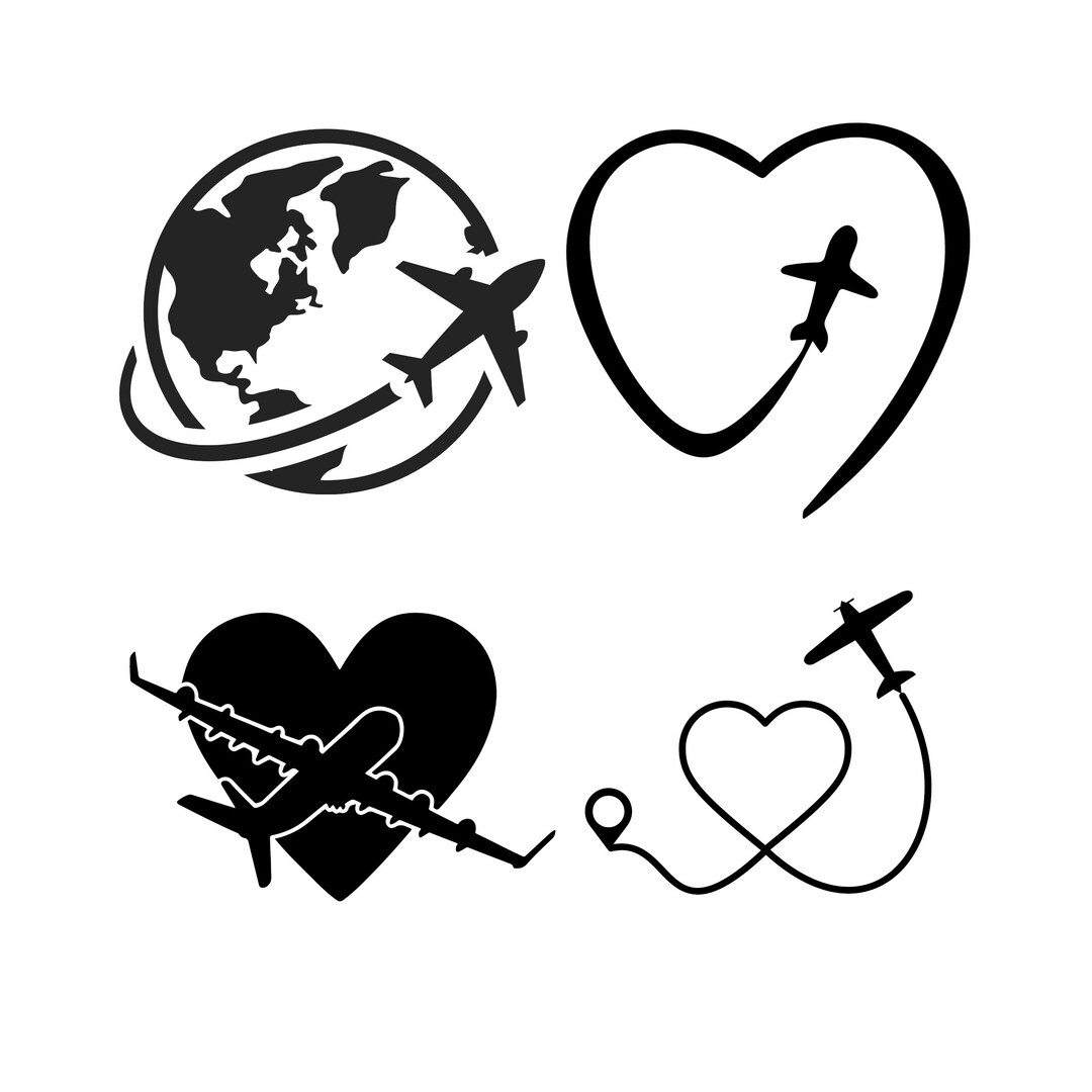 Pack of 4 Plane Heart Silhouette Stickers Gifts for Plane Lovers Use on ...