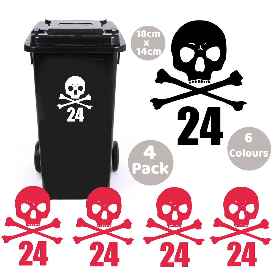 Pack of 4 Personalised Wheelie Bin Sticker Skull & Cross Bones Custom ...