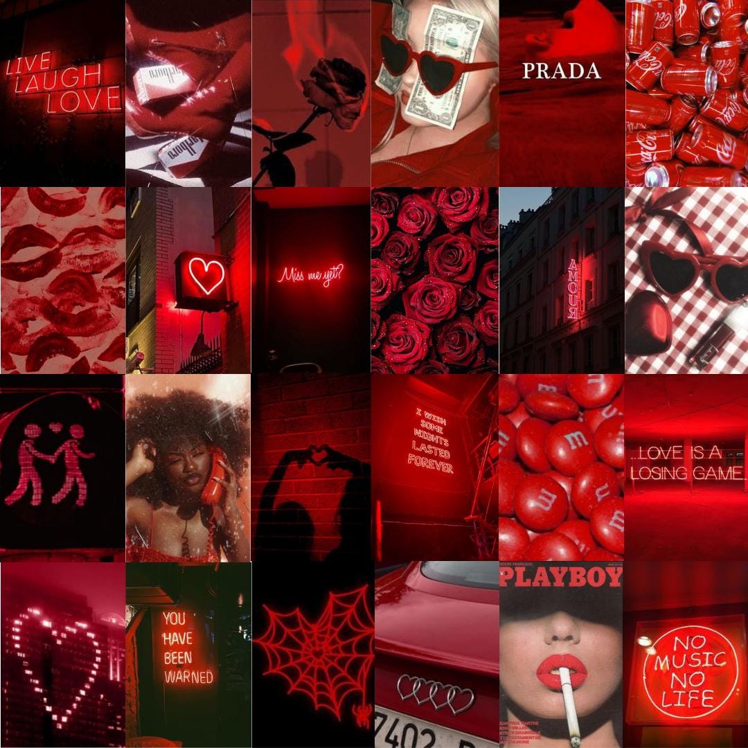 100 Aesthetic Red Wall Collage Prints, Red Neon Prints, Dark Red Wall ...