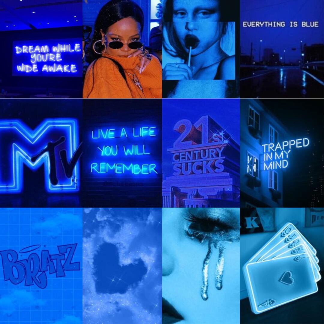 100 Blue Aesthetic Wall Collage Kit, Blue Wall Collage Prints, Dark ...