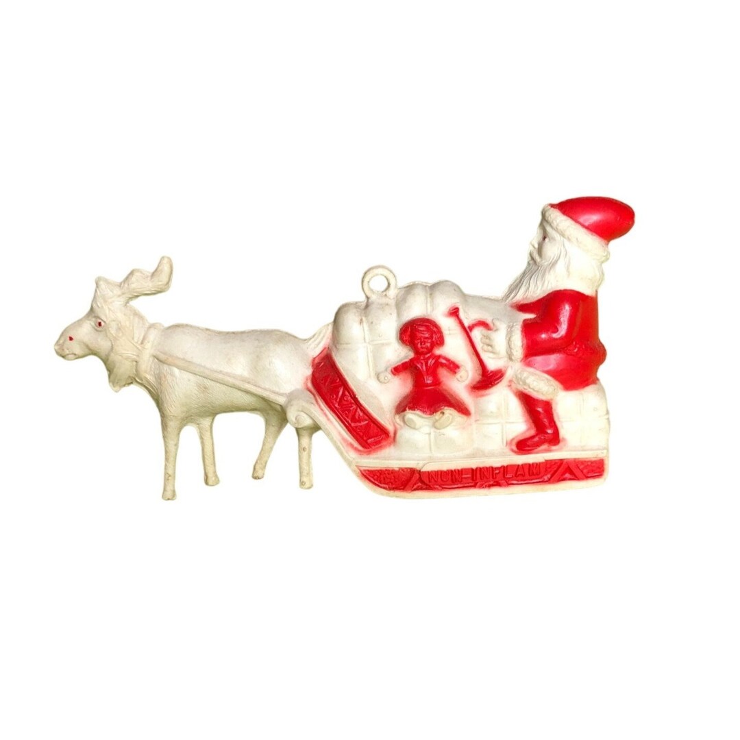 VTG Irwin Celluloid Santa Sleigh Reindeer 1950's Christmas Decor ...