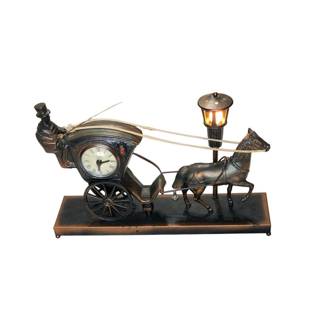 Vintage Manel Metal Carraige Clock Lamp Light Coachman Horse Model 701 ...