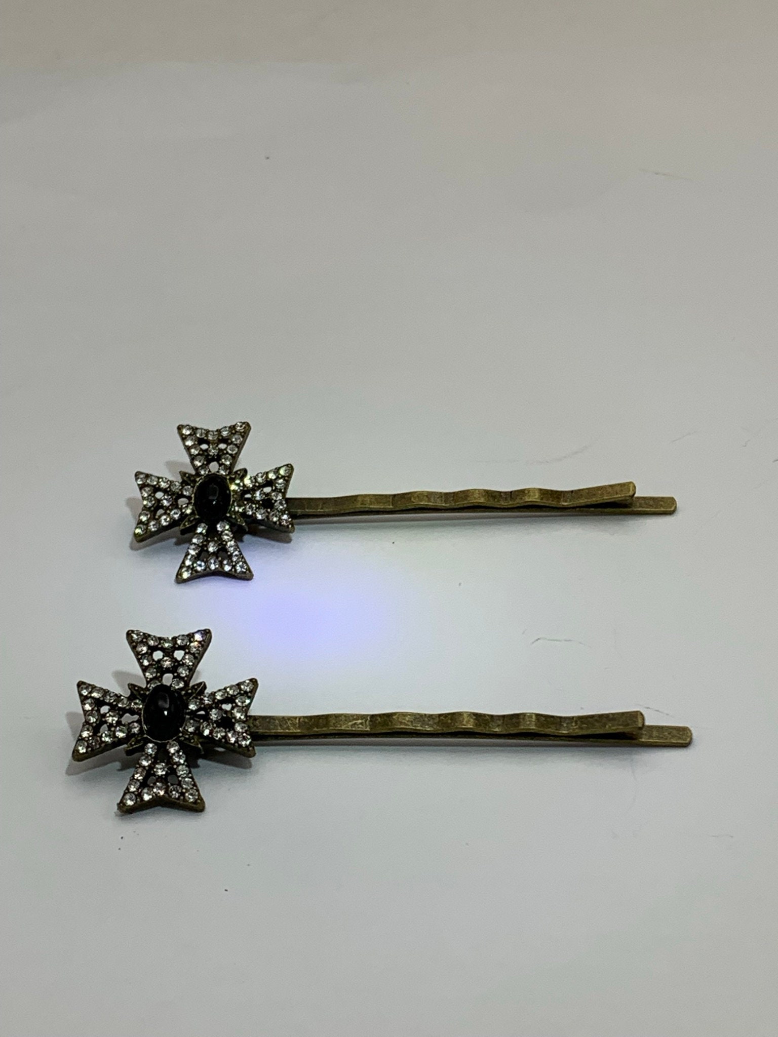 Rhinestone and Onyx Maltese Cross Hair Pins - Etsy