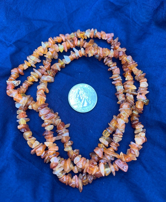 Orange Carnelian 36" Chip Stone Necklace, Indian Neck… - Gem