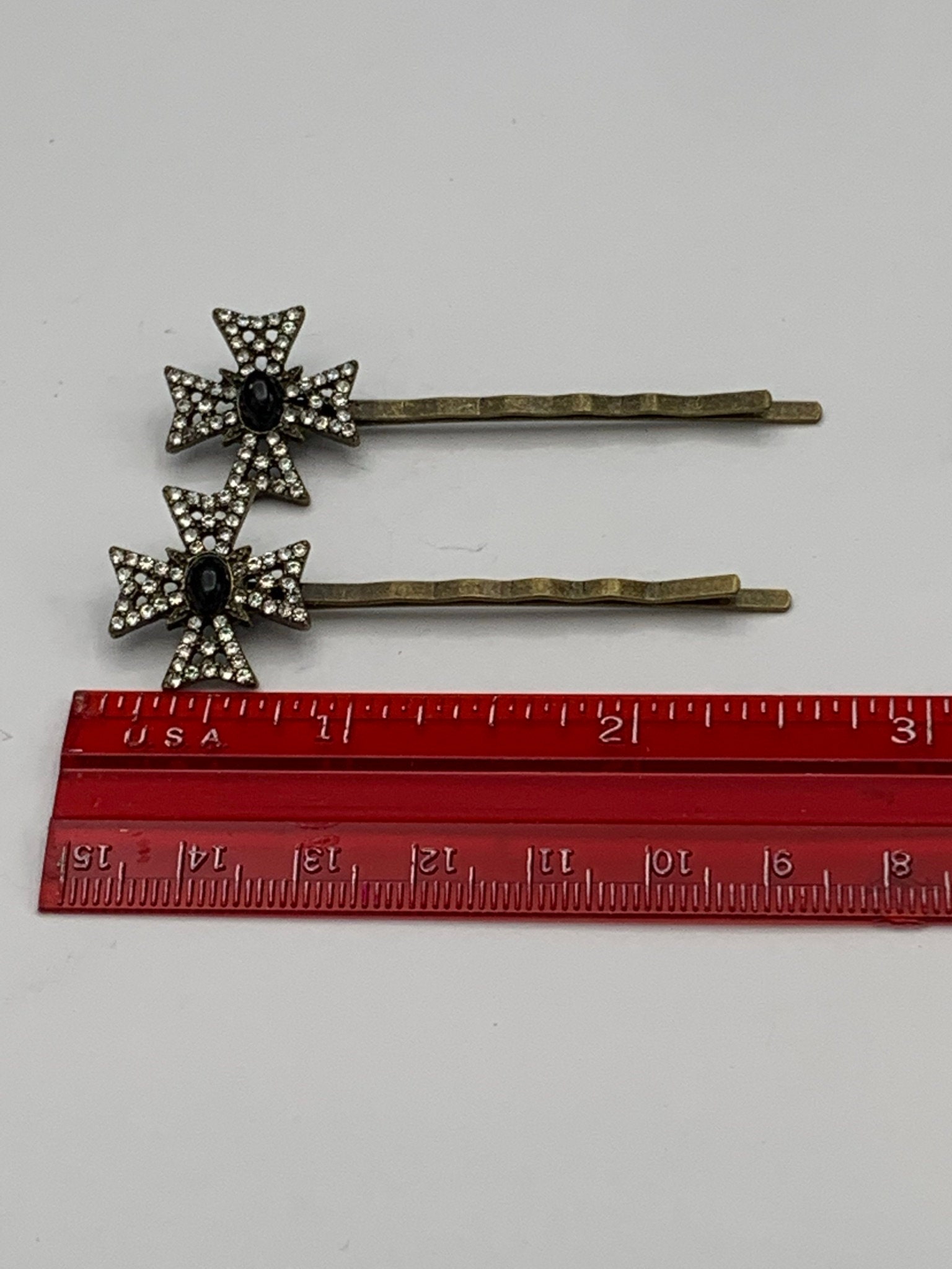 Rhinestone and Onyx Maltese Cross Hair Pins - Etsy