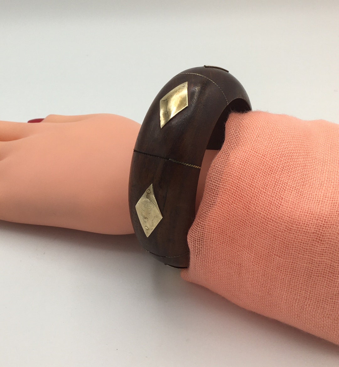 Wooden and Brass Wide Cuff Bangle Layer Bracelet - Etsy