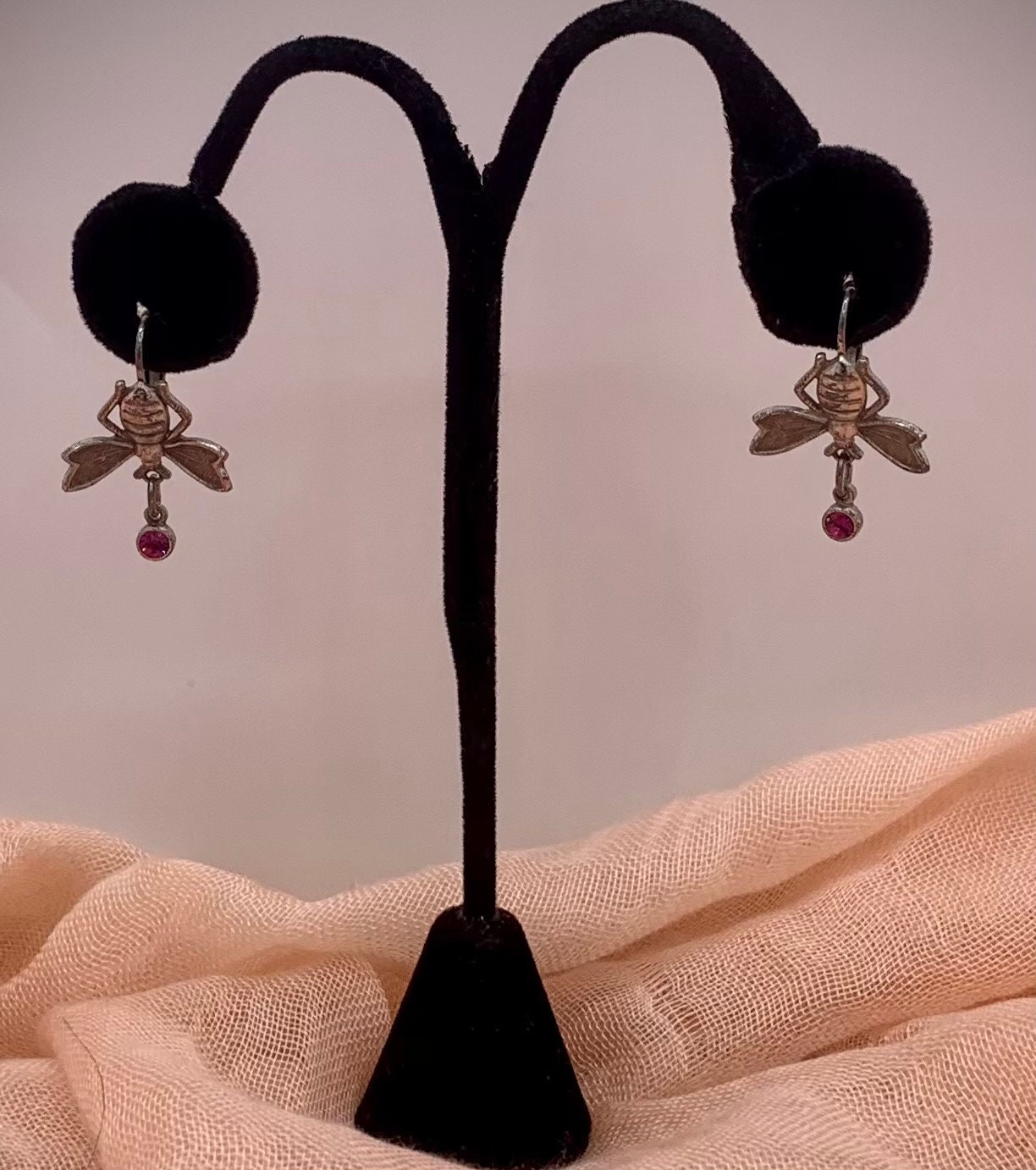 Silver Vintage Pierced Bug With Wings Earrings With Dangling - Etsy