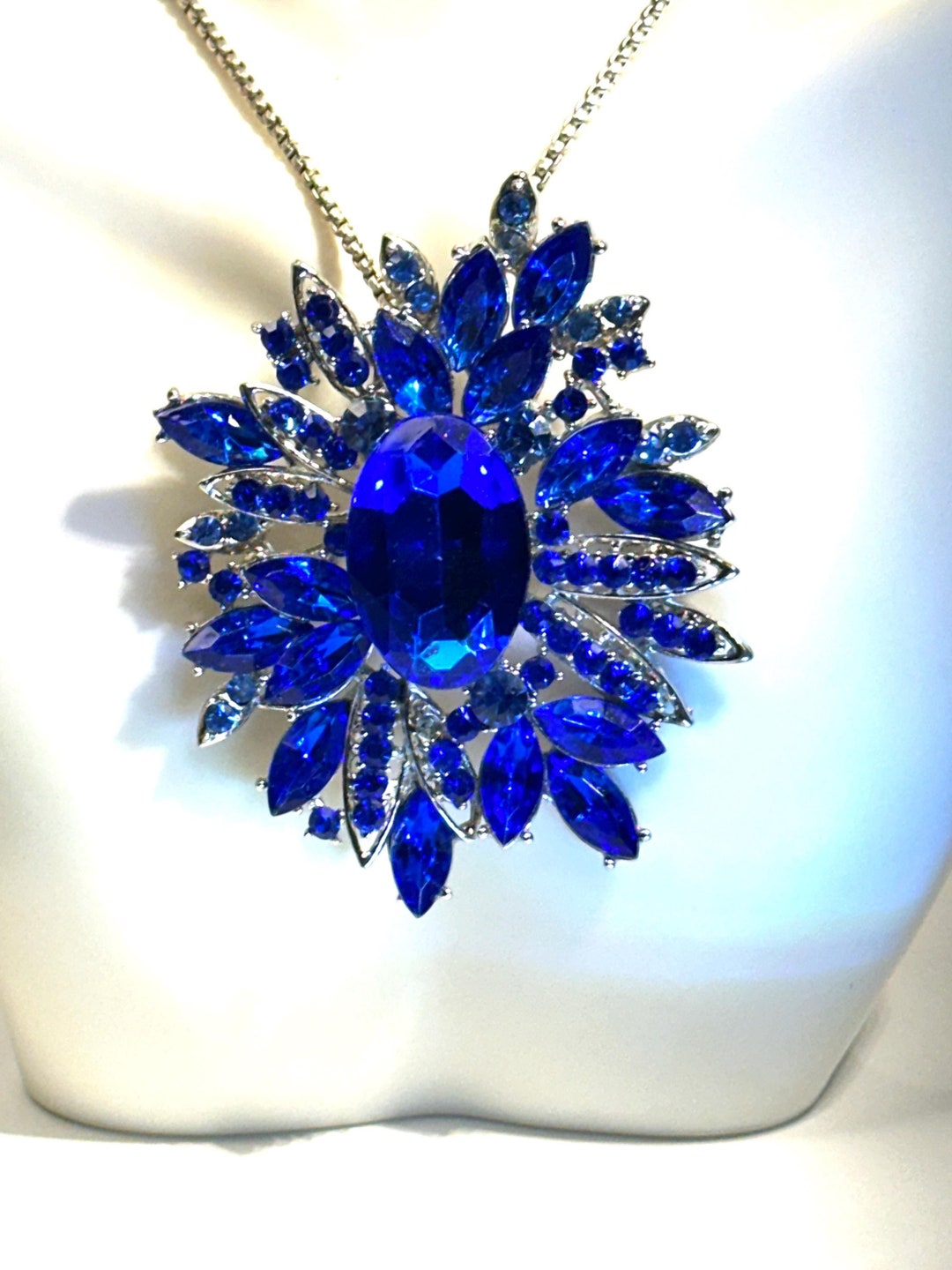 Brooch, Stunning Cobalt Blue Large Brooch, 3 1/2" X 2 3/4" Brilliant ...