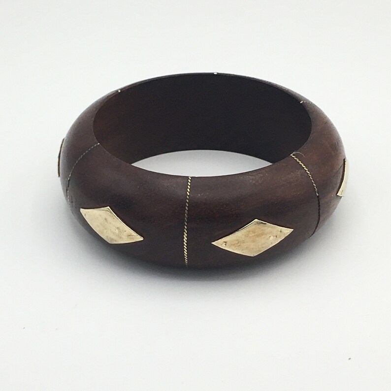Wooden and Brass Wide Cuff Bangle Layer Bracelet - Etsy