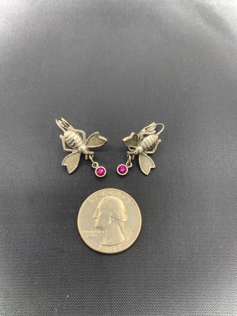 Silver Vintage Pierced Bug With Wings Earrings With Dangling Set - Etsy