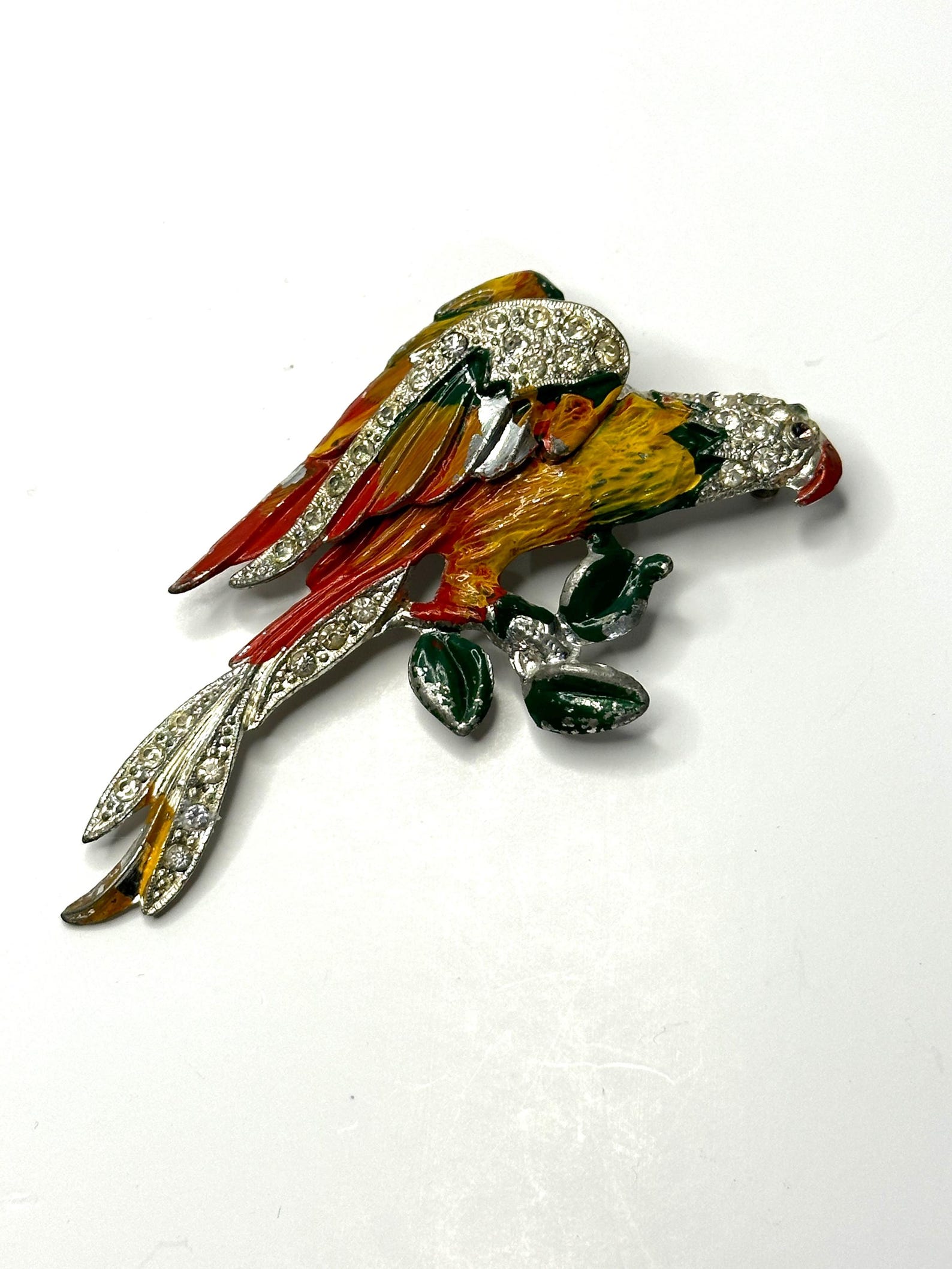 Rare 1940s Jose Rodriguez Parrot Brooch, Enamel Metal Rhinestones, USA ...
