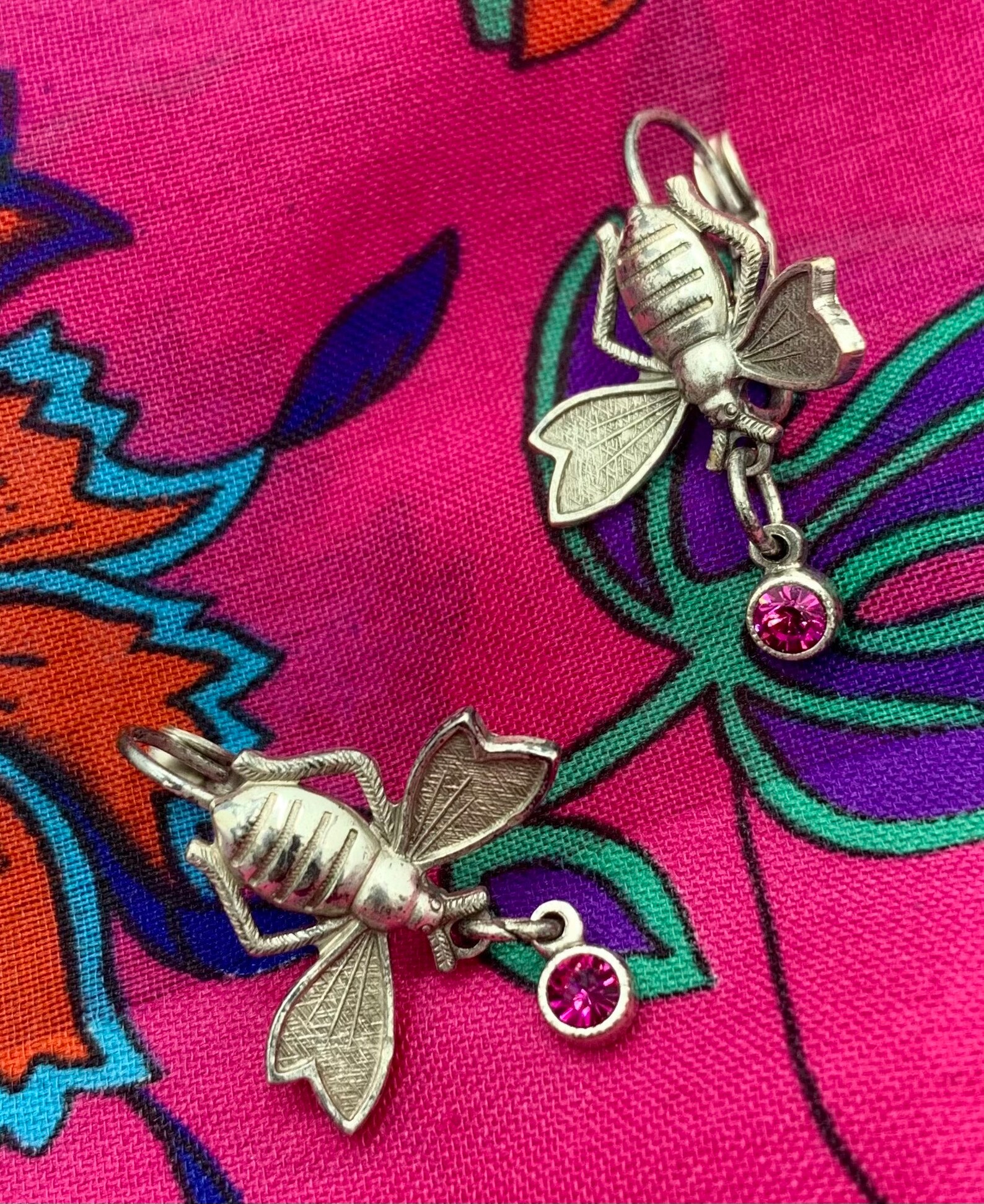 Silver Vintage Pierced Bug With Wings Earrings With Dangling Set - Etsy