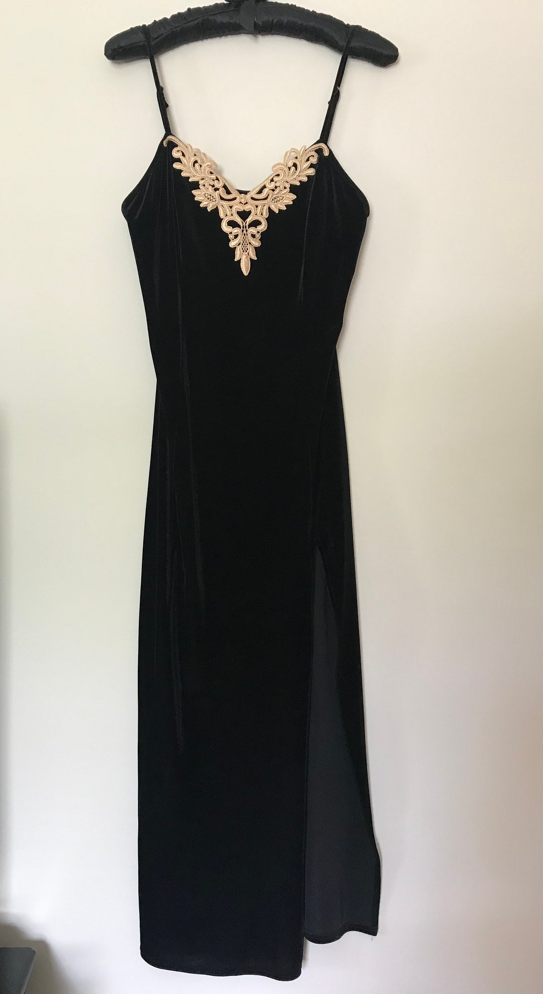 Vintage Black Night Gown Long Sexy Black Velvet Nighty Black Vintage ...