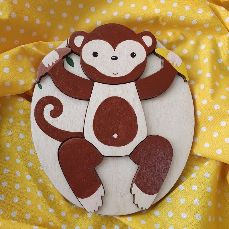 Double-sided Wooden Monkey Puzzle 6 Pieces Handmade Animal - Etsy
