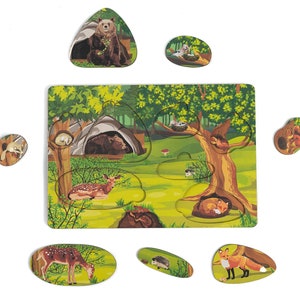 Forest Animals Wooden Puzzle, Woodland Animals Toys, Hide and Seek in ...