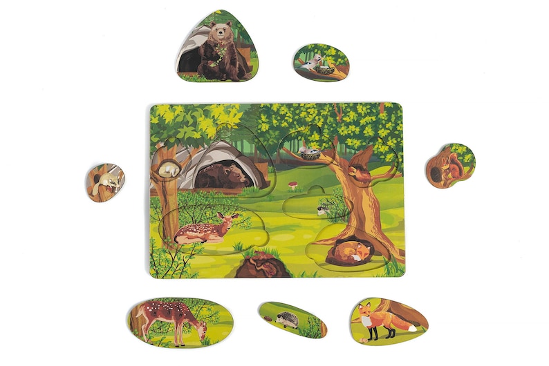 Forest Animals Wooden Puzzle Woodland Animals Toys Hide and - Etsy