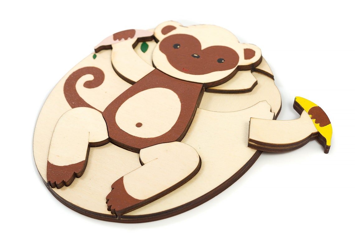 Double-sided Wooden Monkey Puzzle 6 Pieces Handmade Animal - Etsy