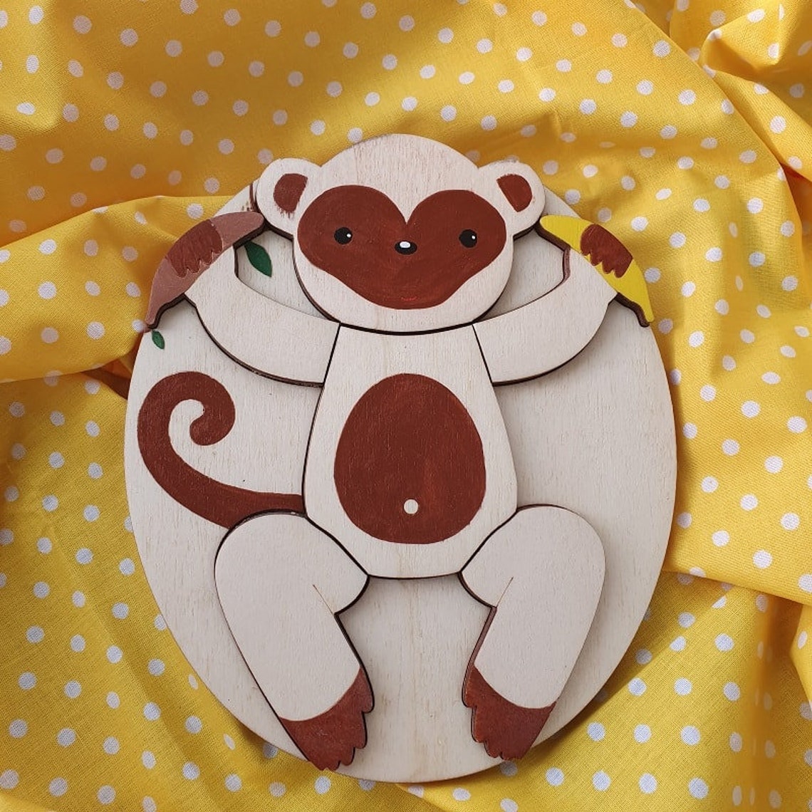 Double-sided Wooden Monkey Puzzle 6 Pieces Handmade Animal - Etsy