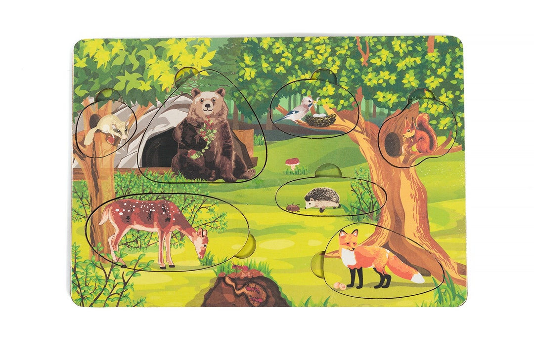 Forest Animals Wooden Puzzle, Woodland Animals Toys, Hide and Seek in ...