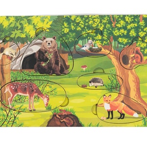 Forest Animals Wooden Puzzle, Woodland Animals Toys, Hide and Seek in ...