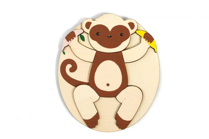 Double-sided Wooden Monkey Puzzle 6 Pieces Handmade Animal - Etsy