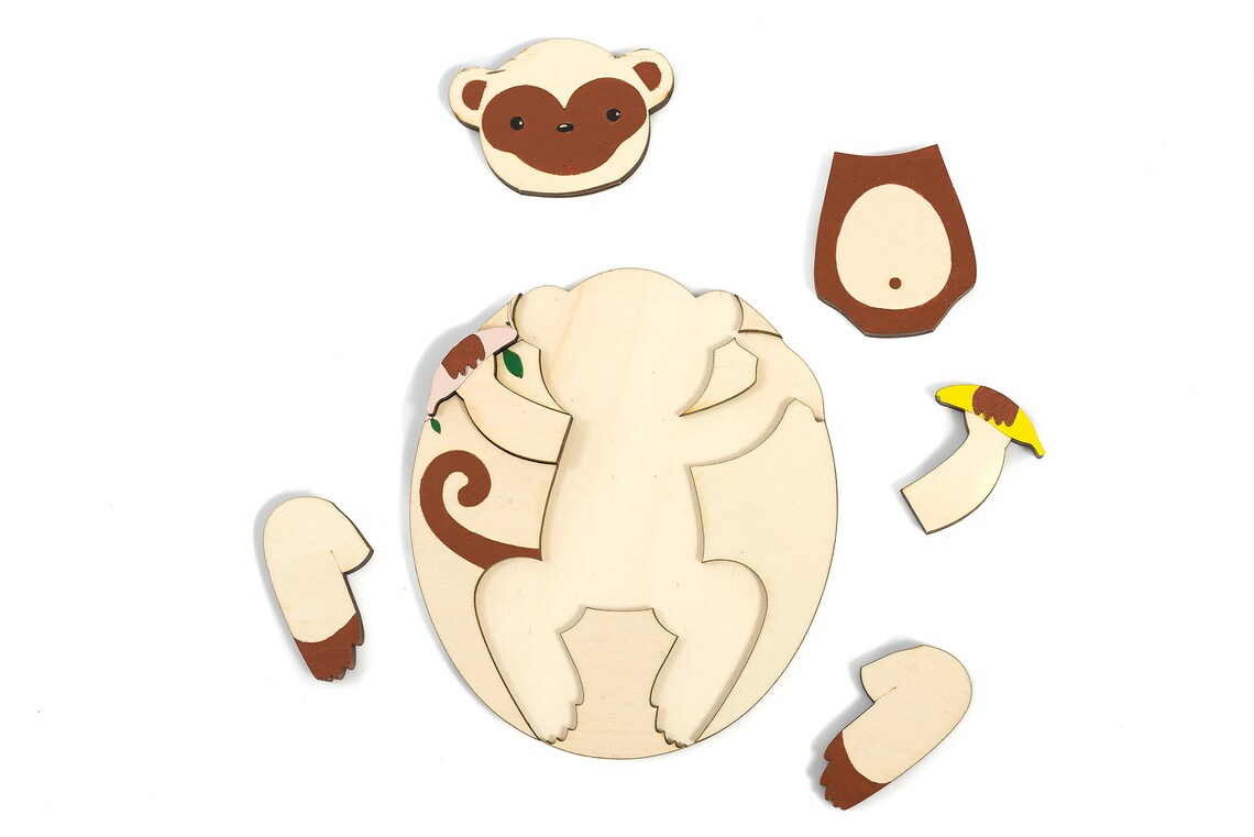 Double-sided Wooden Monkey Puzzle 6 Pieces Handmade Animal - Etsy