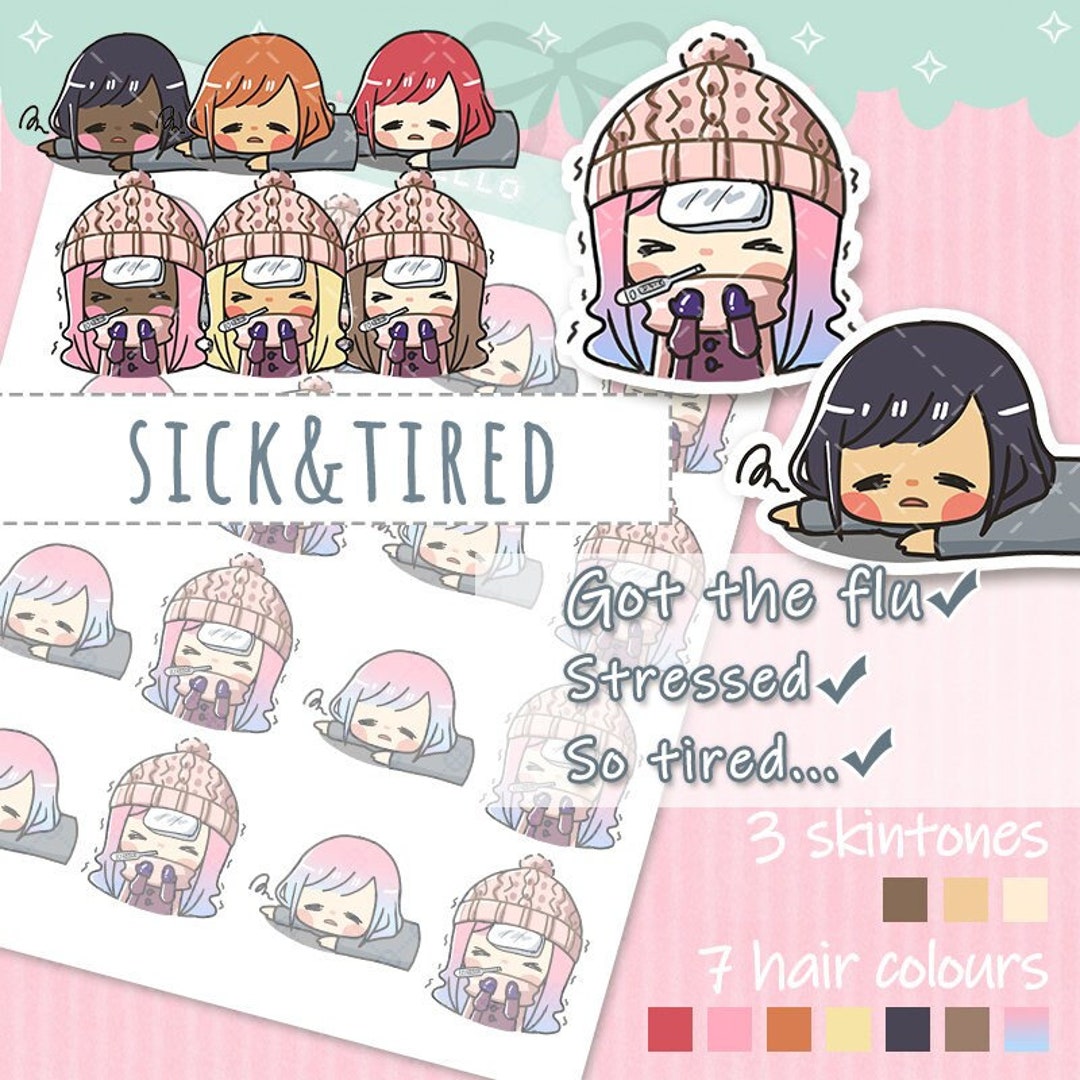 Tired Sick Stressed Flu Fever Ill Overworked Planner Stickers Custom ...