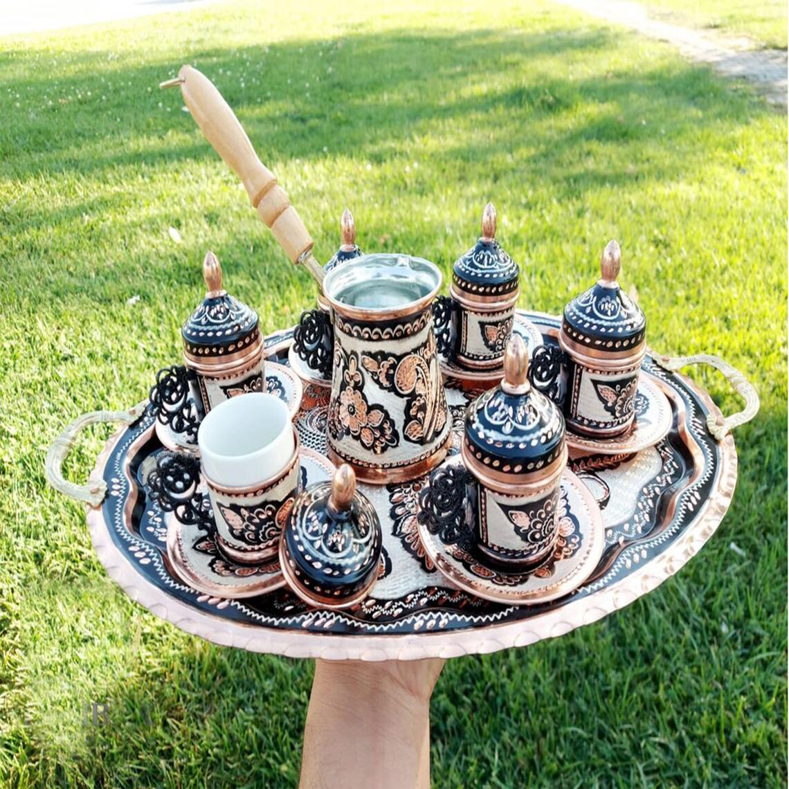 Traditional Turkish Coffee Set for 6 Person Natural Copper | Etsy