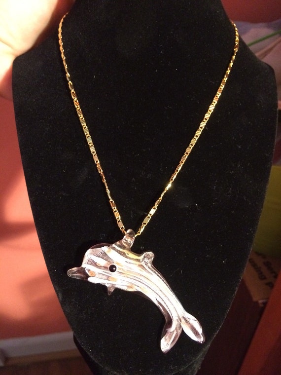 18k Gold Chain With Glass Dolphin Pendant Beautiful Handmade | Etsy